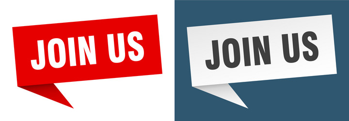 Join us banner ribbon label sign set Royalty Free Vector