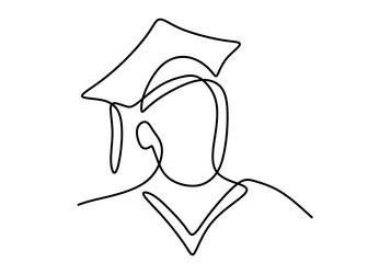 Continuous line art drawing of graduation student Vector Image