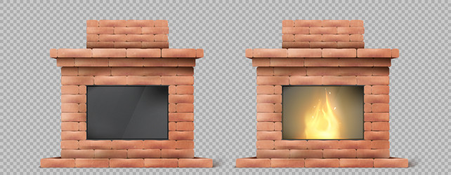 Realistic fireplace with fire on transparent Vector Image