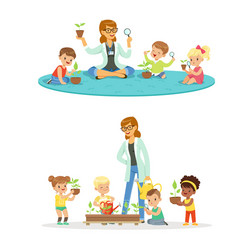 Cartoon teacher and students Royalty Free Vector Image