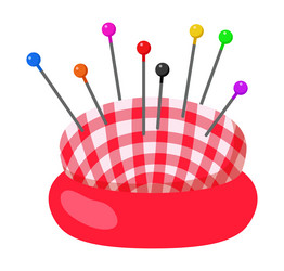 Pincushion with pins and needles Royalty Free Vector Image