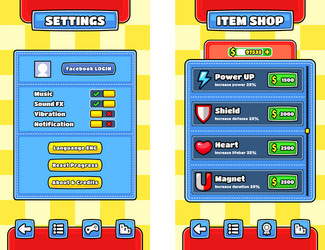 Mobile game ui collection of icons and buttons Vector Image