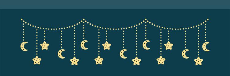 Moon and stars dangling bunting garland silhouette