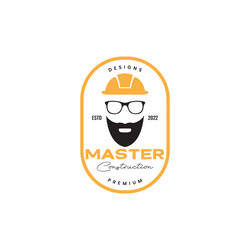 Building with contractor helmet hipster logo Vector Image