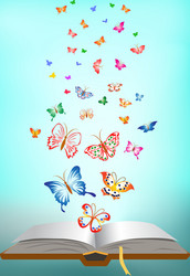 Imagination concept open book with objects flying Vector Image