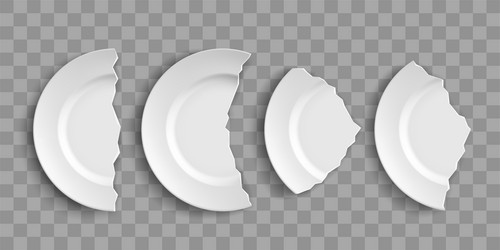 Broken white plates ceramic damaged dishes Vector Image