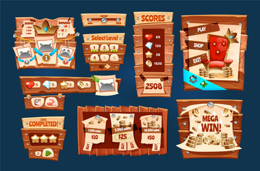 Game ui kit template wooden menu Royalty Free Vector Image