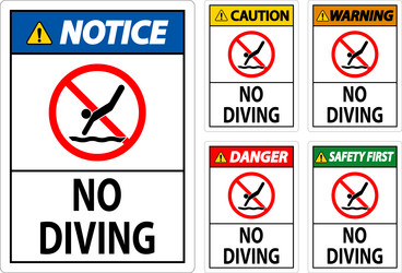 Swimming pool sign warning no diving Royalty Free Vector