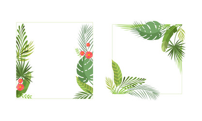 Square shaped frame with green tropical leaves Vector Image