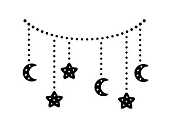 Moon and stars lights dangling bunting garland Vector Image