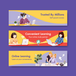 Online learning banner template design Royalty Free Vector
