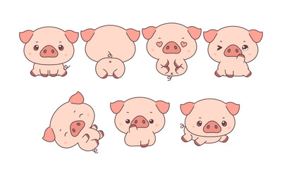 Collection of cartoon pig art set Royalty Free Vector Image