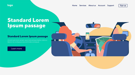 Driver and passenger navigating on road within map