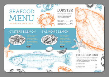 Seafood restaurant menu design Royalty Free Vector Image
