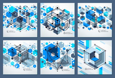 Technical blueprints set blue digital background Vector Image
