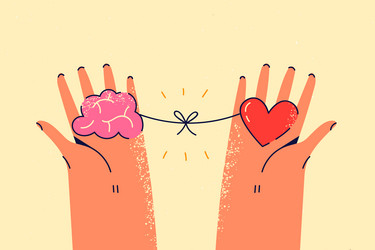 Person holding heart and brain in hands Royalty Free Vector