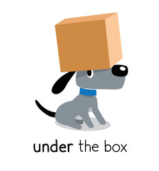 Preposition of place dog beside the box Royalty Free Vector