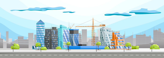 Cityscape with office buildings and houses view Vector Image