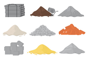 Building material piles sand stones cement brick Vector Image