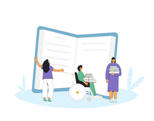 Library people with books students prepare Vector Image