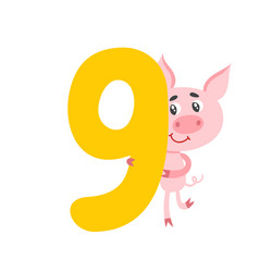 Number one with cute cartoon pig isolated on white