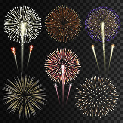 Fireworks isolated on dark transparent background Vector Image