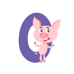Number one with cute cartoon pig isolated on white