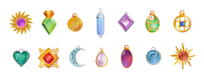 Different magical crystal amulets Royalty Free Vector Image