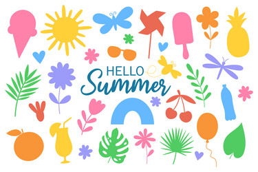 Cute spring elements set hello lettering Vector Image