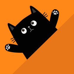 Cat holding paper corner black kitten head face Vector Image