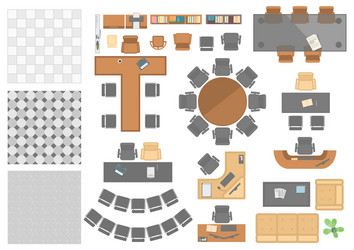 Office interior elements top view set Royalty Free Vector