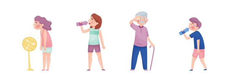 Sweaty people characters cooling themselves Vector Image