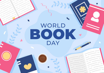 World book day flat cartoon background stack Vector Image