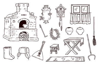 Traditional old russian object drawing set Vector Image