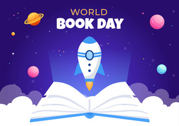 World book day flat cartoon background stack Vector Image