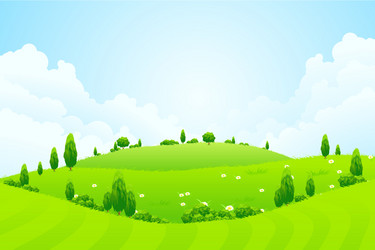 Landscape background with green field and fence Vector Image