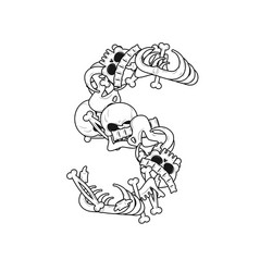 Number 1 skeleton bones font one anatomy Vector Image