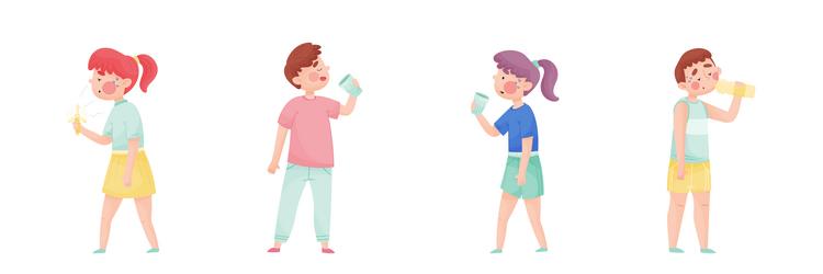Sweaty people characters cooling themselves Vector Image