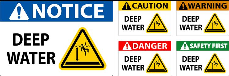 Danger sign deep water Royalty Free Vector Image