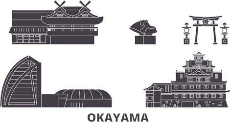 Japan okayama line travel skyline set Royalty Free Vector