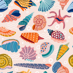 Seamless shell pattern hand drawn seashells Vector Image