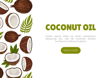 Coconut oil web banner design with palm leaf Vector Image