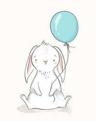 Cute birthday rabbit with a party balloon funny Vector Image