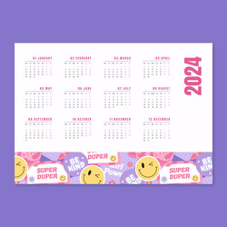 Y2k horizontal calendar for 2024 Royalty Free Vector Image