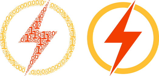 Electric bolt collage of binary digits Royalty Free Vector