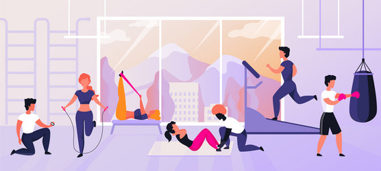 Sport training cartoon male and female characters Vector Image
