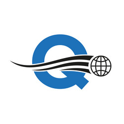 Letter q global logo concept with moving world Vector Image