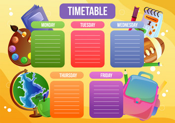 School time table with cartoon student Royalty Free Vector