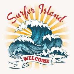 Surfer big wave retro poster Royalty Free Vector Image