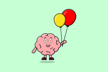 Cute cartoon brain mascot skydiving with balloon Vector Image